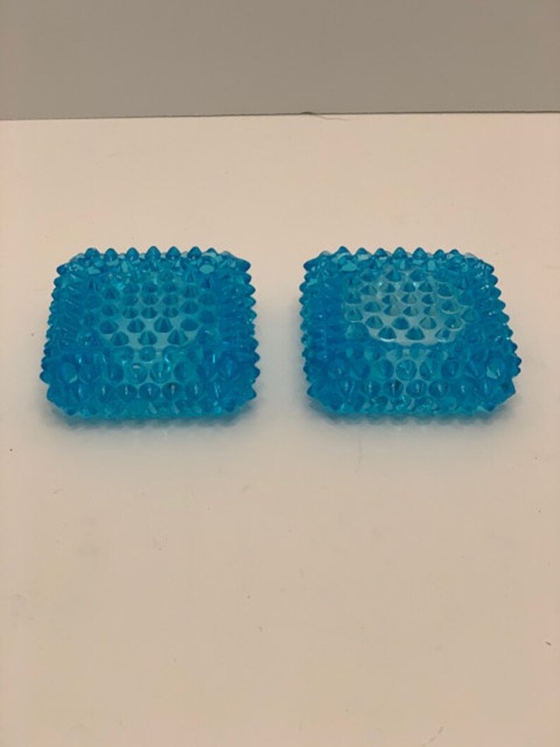 Vintage Pair Fenton Glass Blenko Blue Hobnail Open Salt or Candle ...