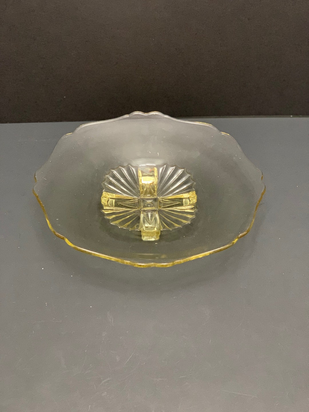Lancaster Glass Carol Pattern 869 9 Inch Bowl Topaz Depression Era ...