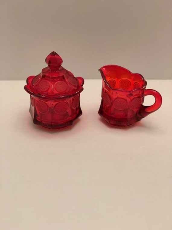 Vintage Fostoria Ruby Red Creamer and Sugar Set Coin Spot | Etsy