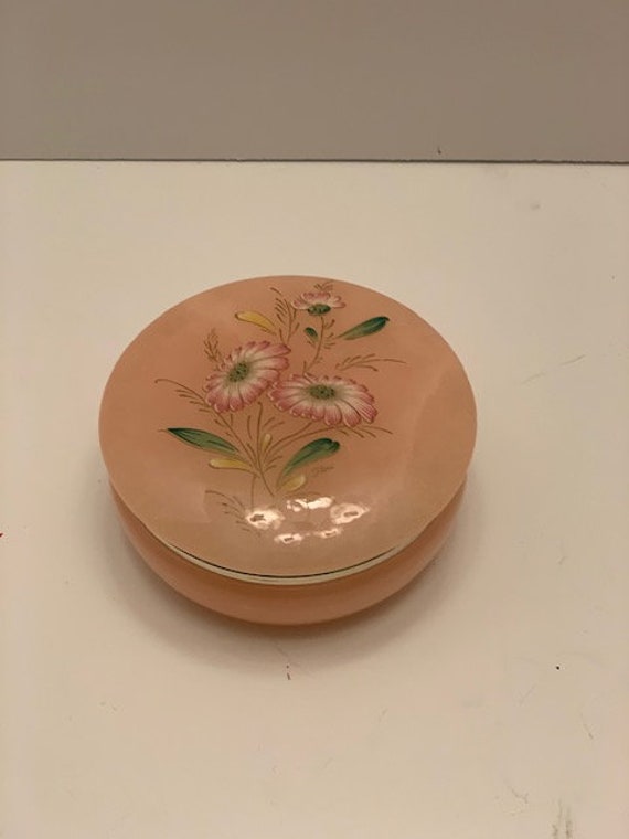 Vintage Hand Painted Pink Italian Alabaster Jar Vanit… - Gem