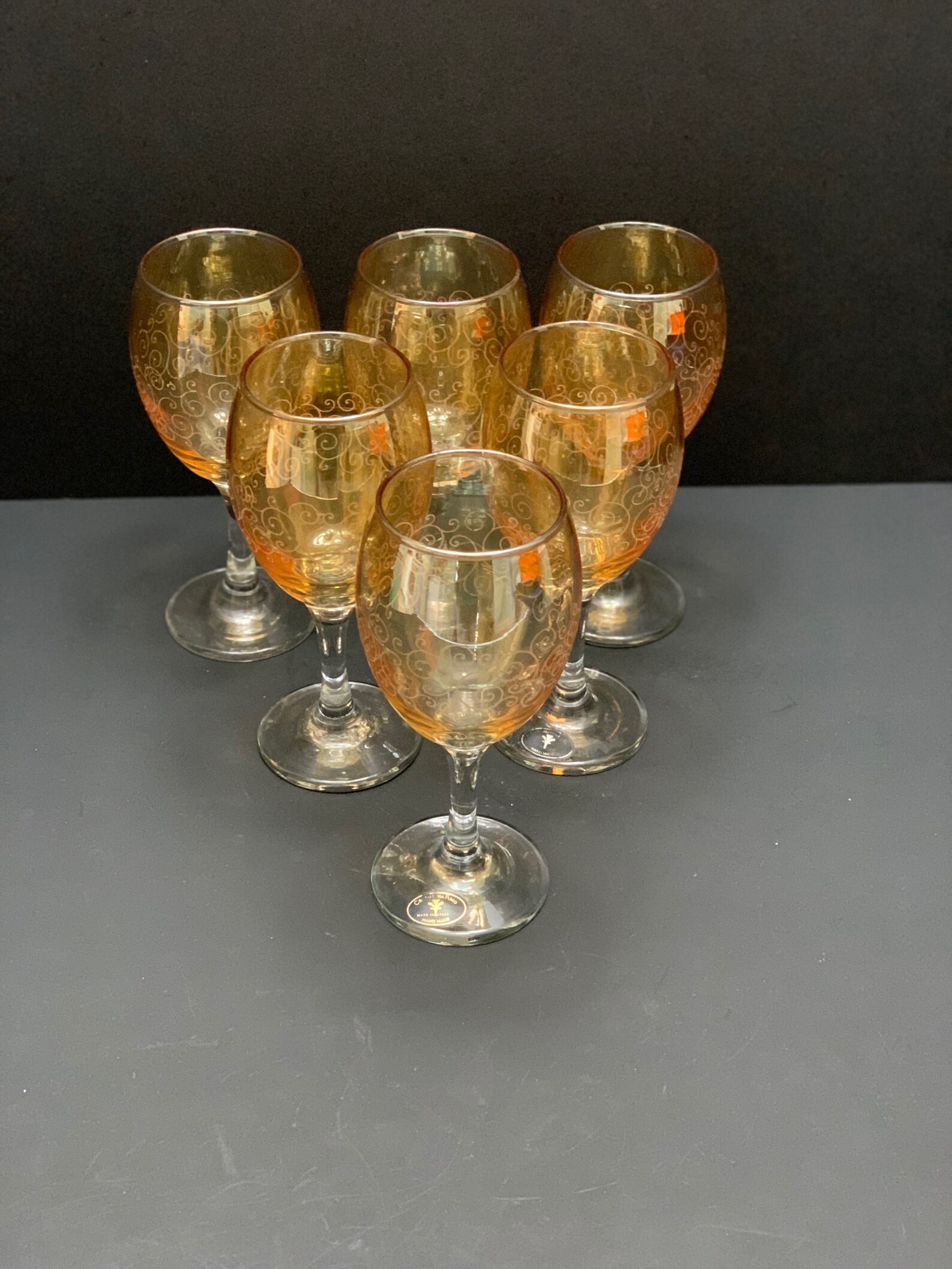 Crystolleria Fumo Italy 6 Yellow Etched Glasses Gold Optic Swirl - Etsy