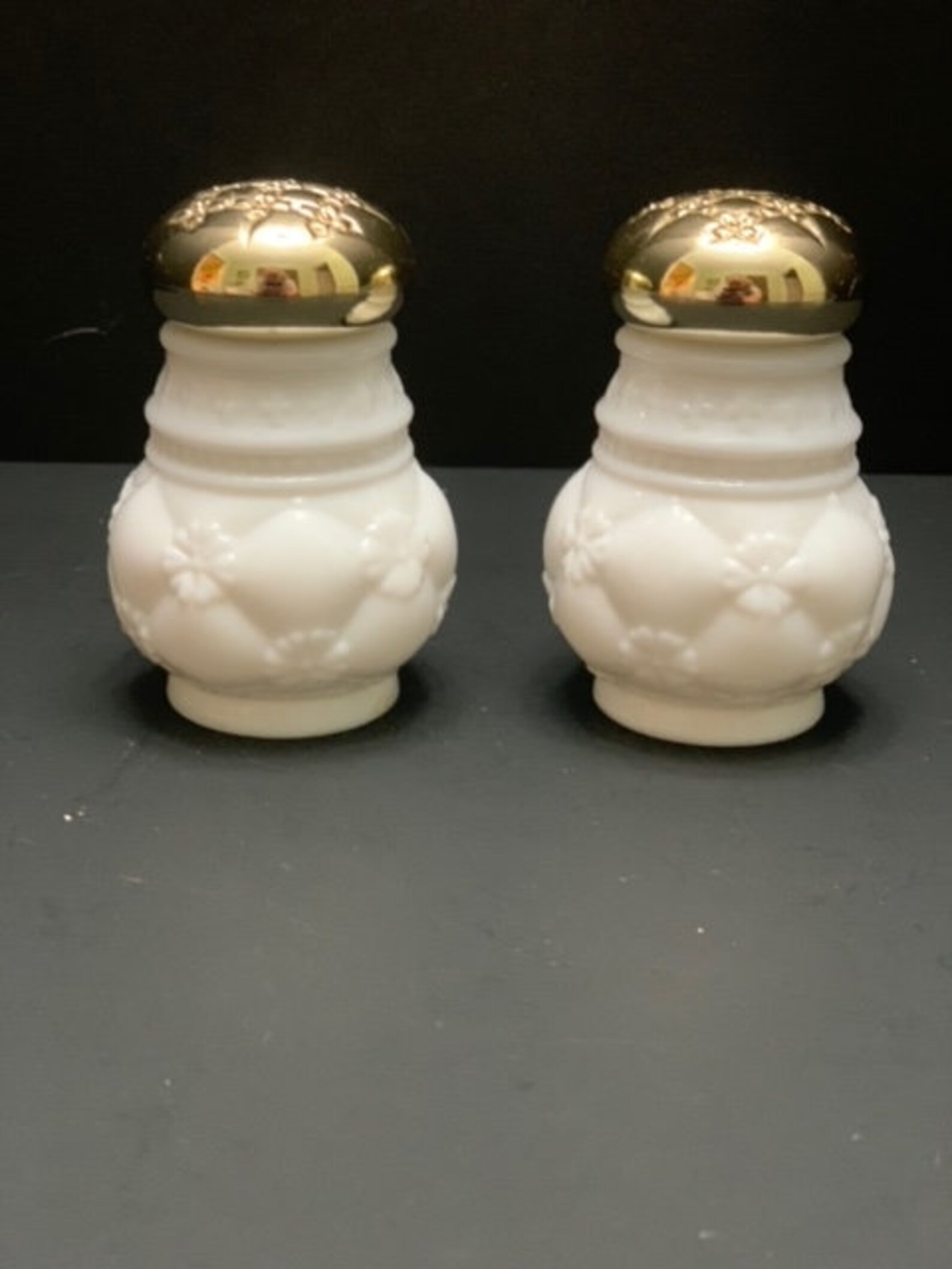 Avon White Milk Glass Powder Shakers Salt and Pepper Shakers Quilted ...