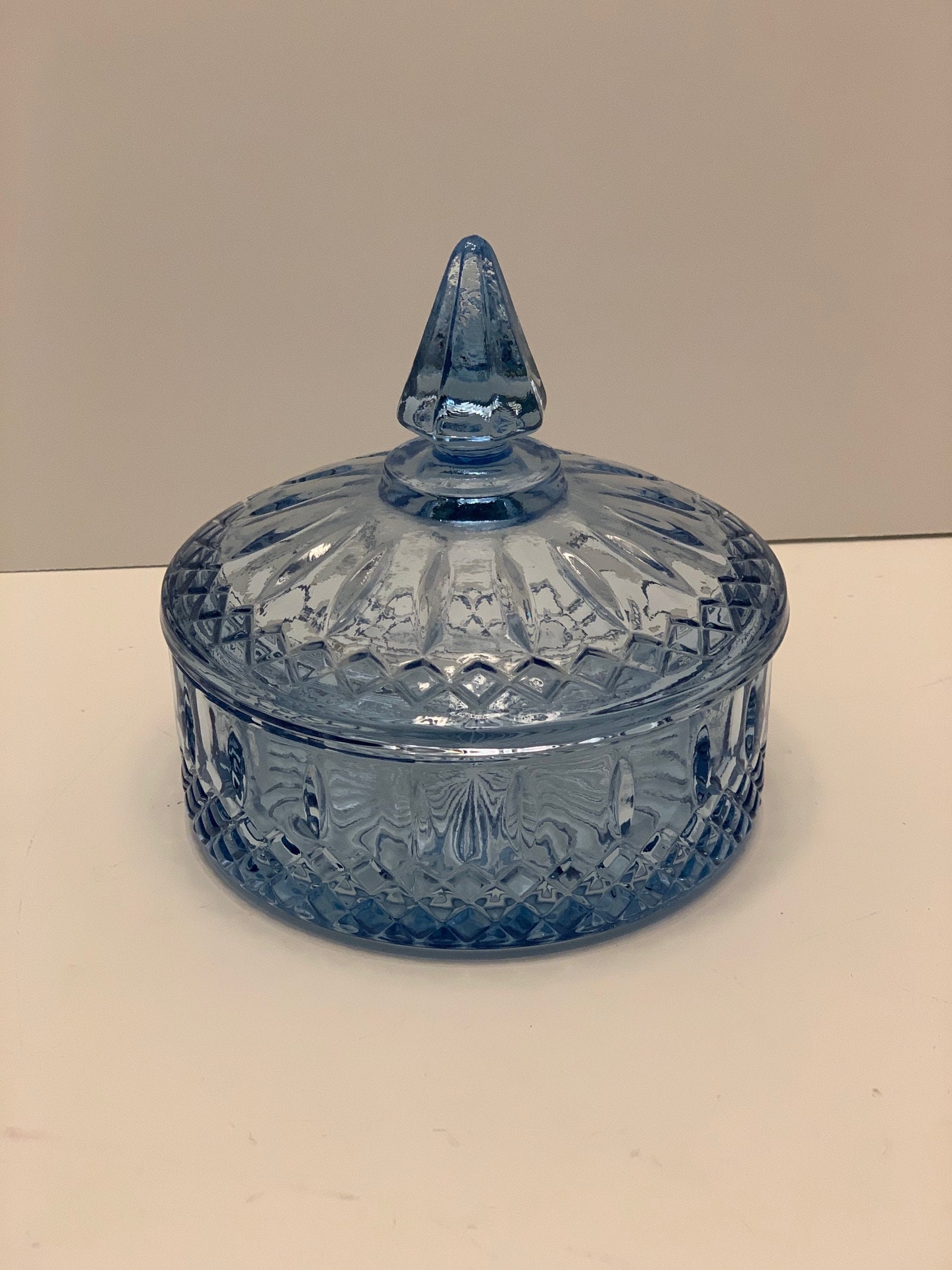 Vintage Indiana Glass Blue Princess Pattern Candy Dish With Lid ...