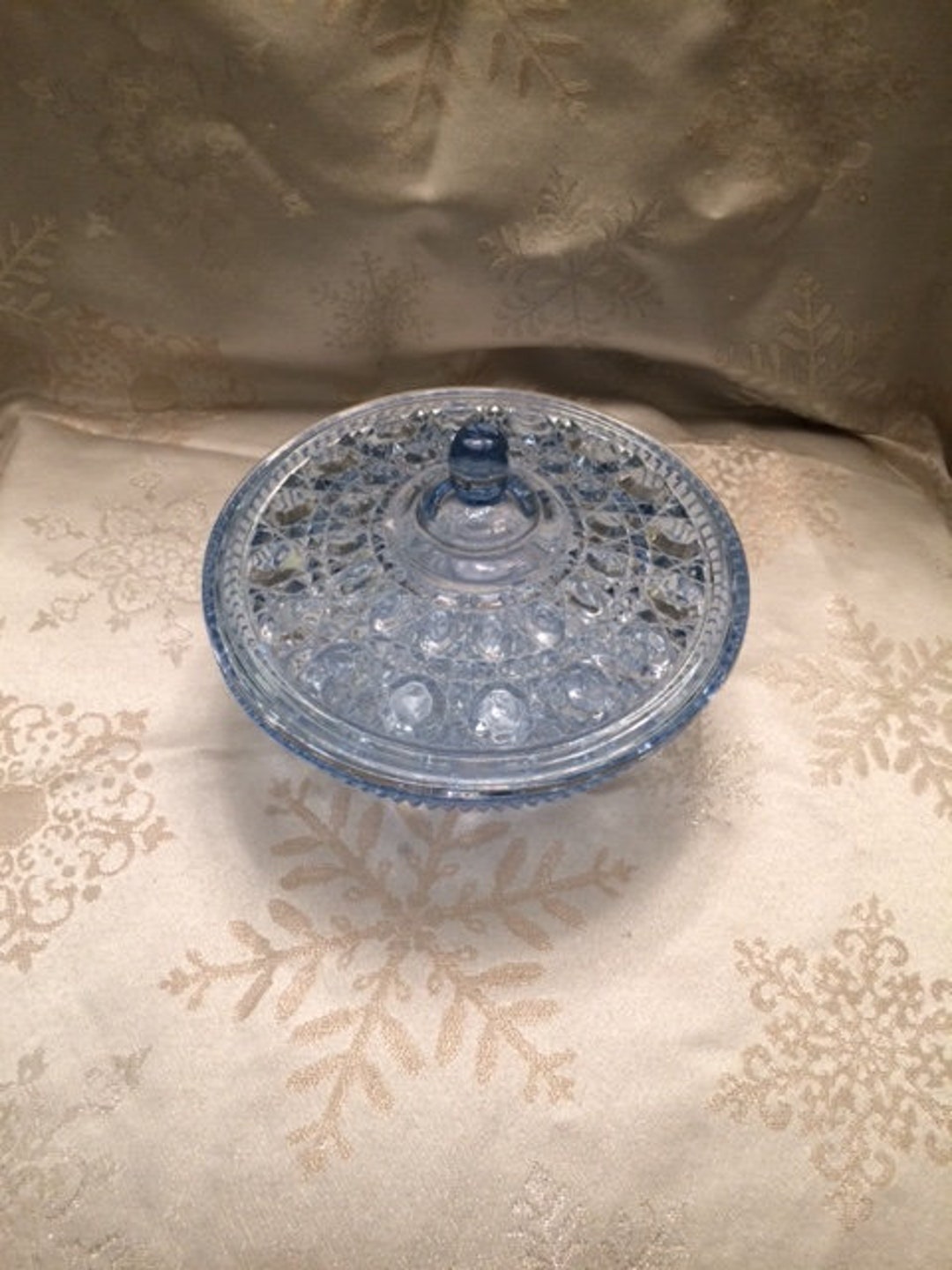 Indiana Depression Glass Vintage Light Blue Covered Candy Dish Windsor ...
