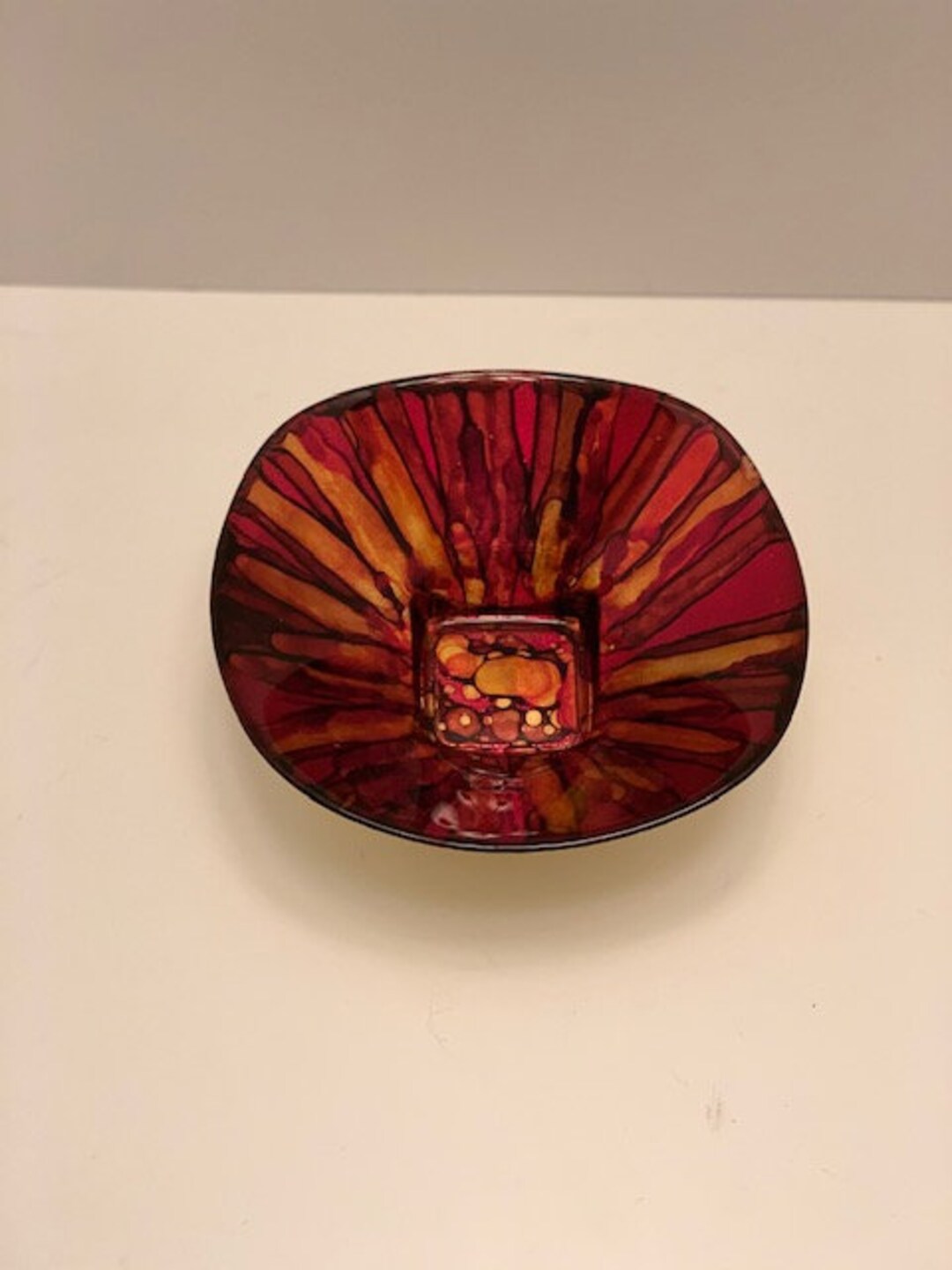Blood Red With Gold & Orange Glass Bowl 8.5 X 2.75 - Etsy