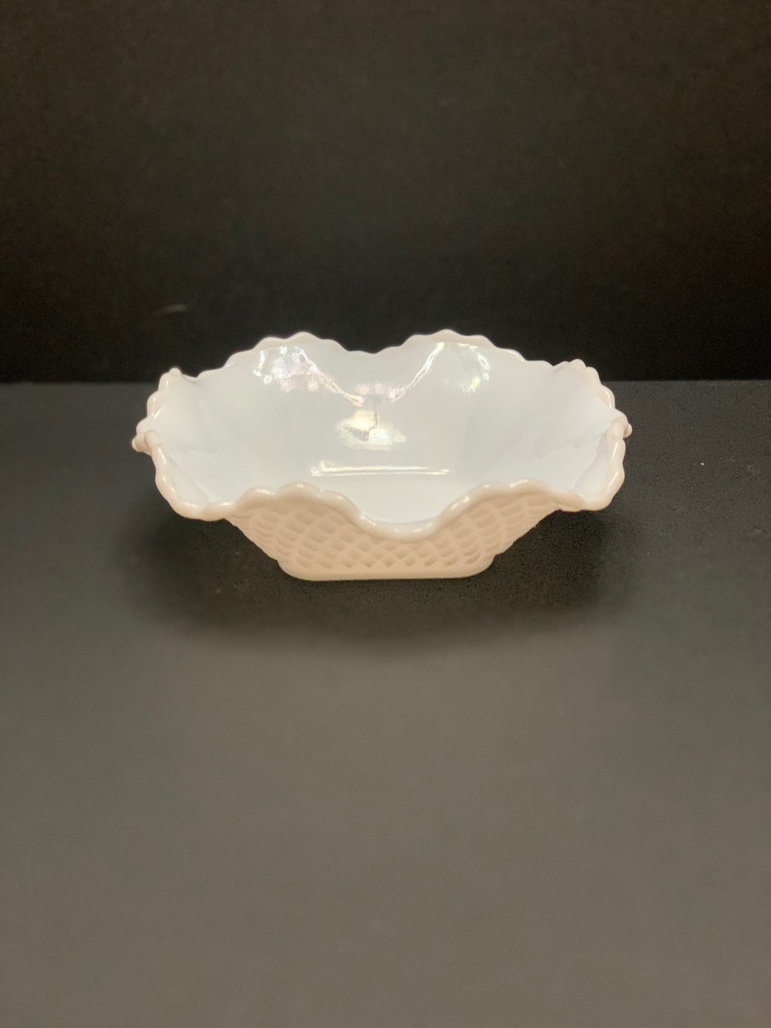 Atlas Square Diamond Pattern Milk Glass Candy Dish - Etsy
