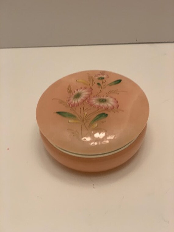 Vintage Hand Painted Pink Italian Alabaster Jar Vanit… - Gem