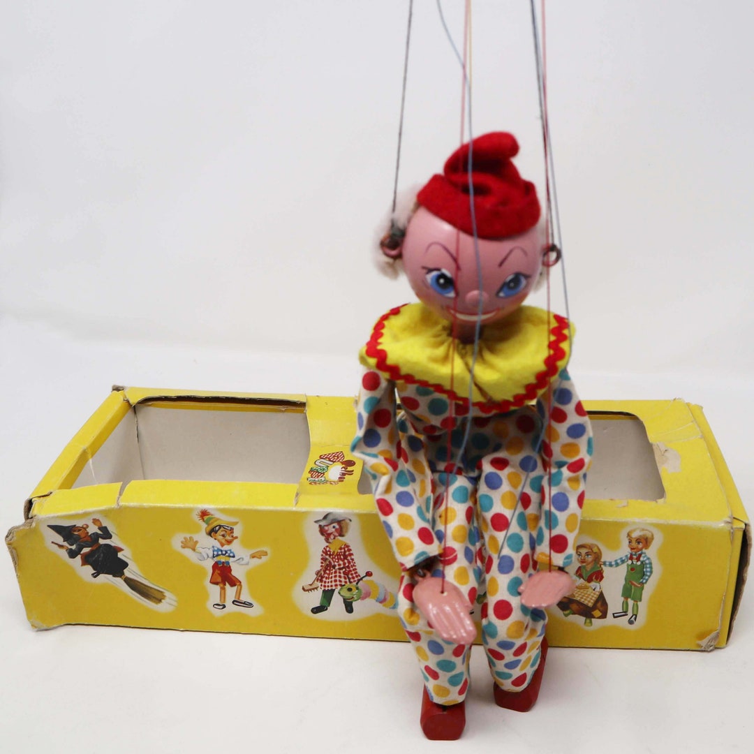 Vintage Pelham Puppets Clown SS6 (SS) Hand Made Puppet Marionette Boxed ...