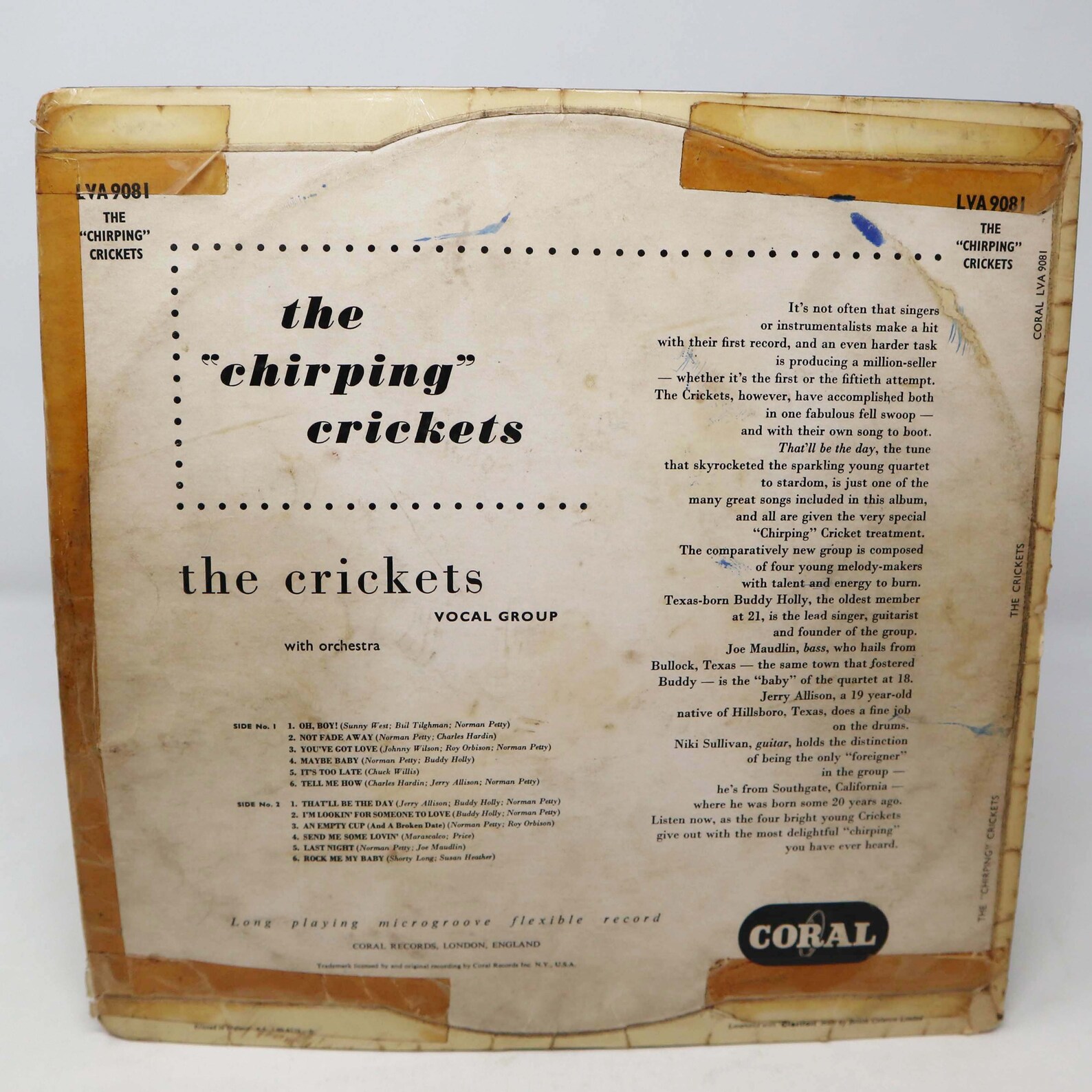 Vintage 1958 50s Coral the Crickets - the "chirping" Crickets 12" LP ...