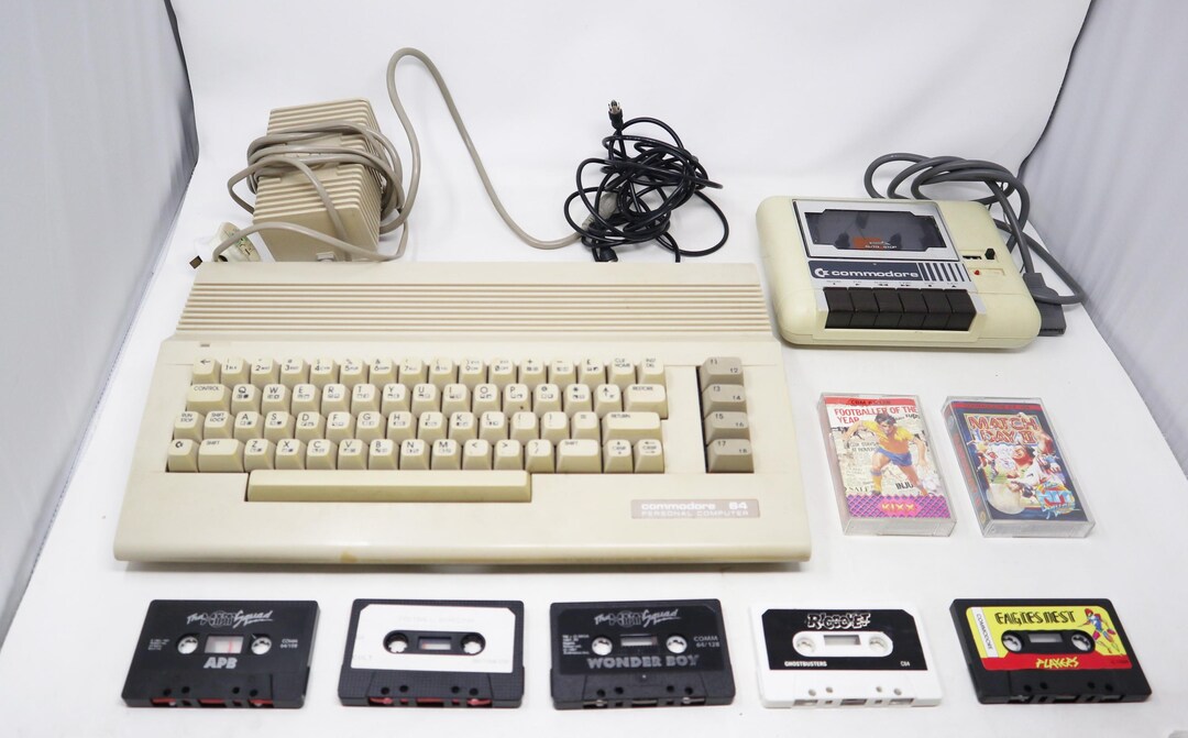 Vintage Commodore C64 Personal Computer & Datassette Cassette Player + Games Inc. Ghostbusters ...