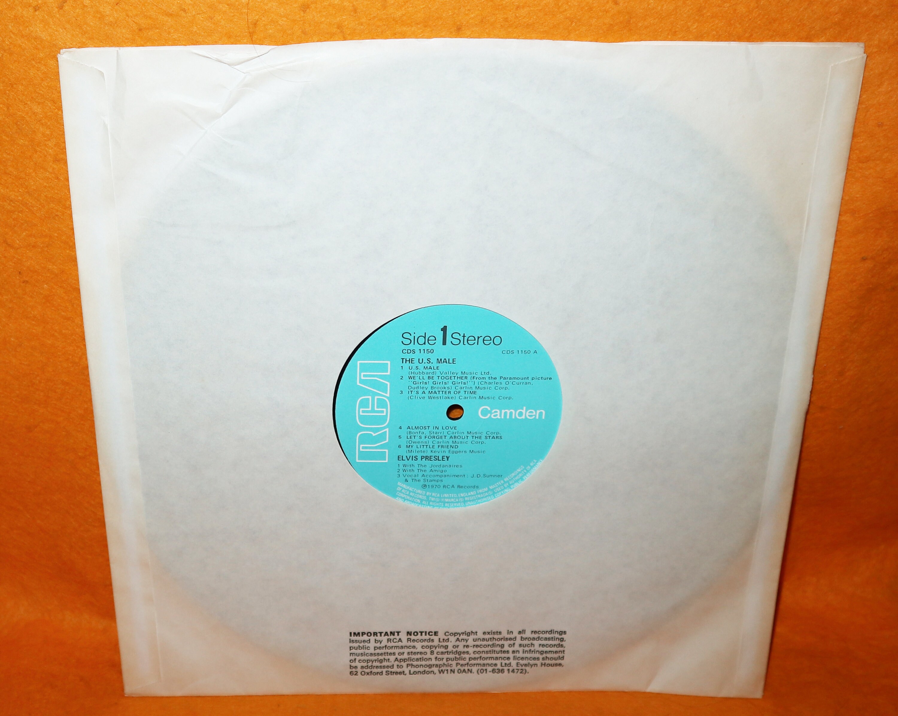 Vintage 1975 70s RCA Camden Elvis Presley - the U.S. Male 12" LP Album ...