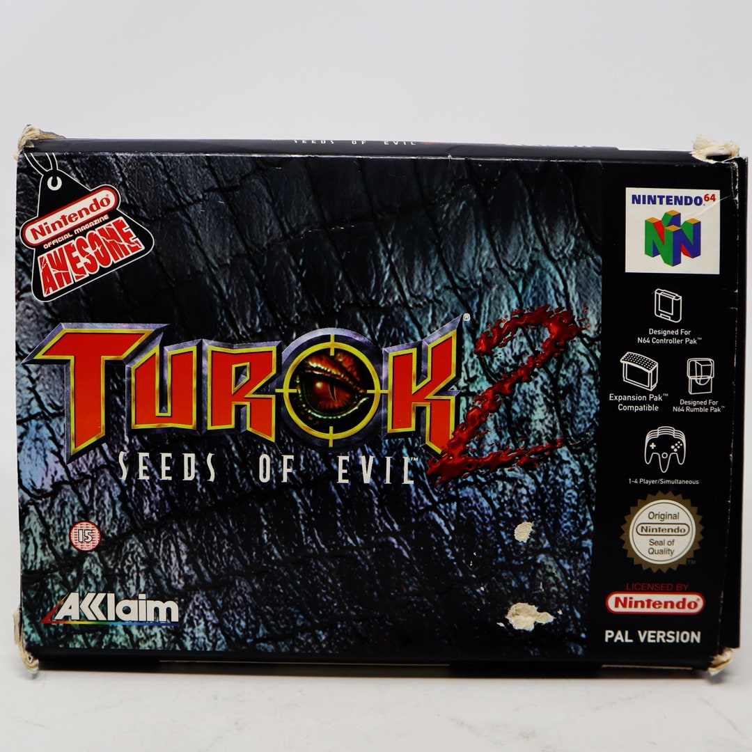 Vintage 1998 90s Nintendo 64 N64 Turok 2 Seeds of Evil Video Game Boxed ...