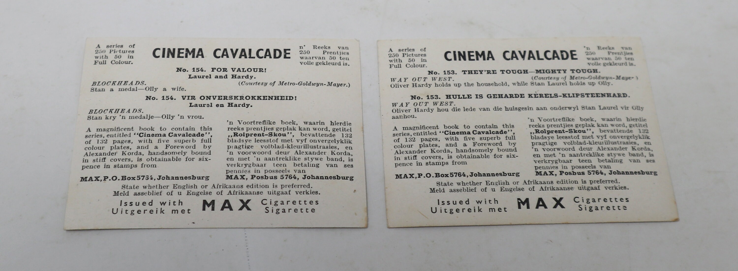 Vintage Max Cigarettes Cinema Cavalcade Laurel and Hardy No. 153 154 ...