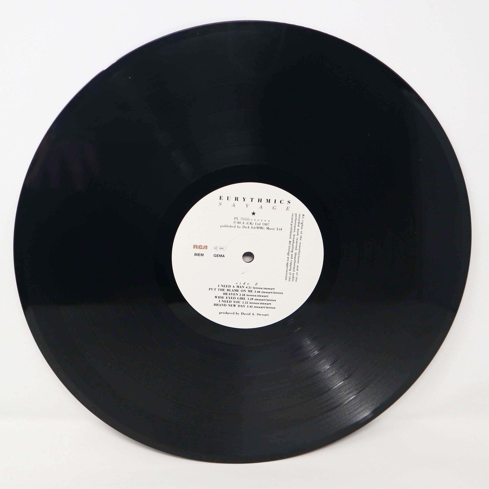 Vintage 1987 80s RCA Records Eurythmics - Savage UK & Europe 12" LP ...