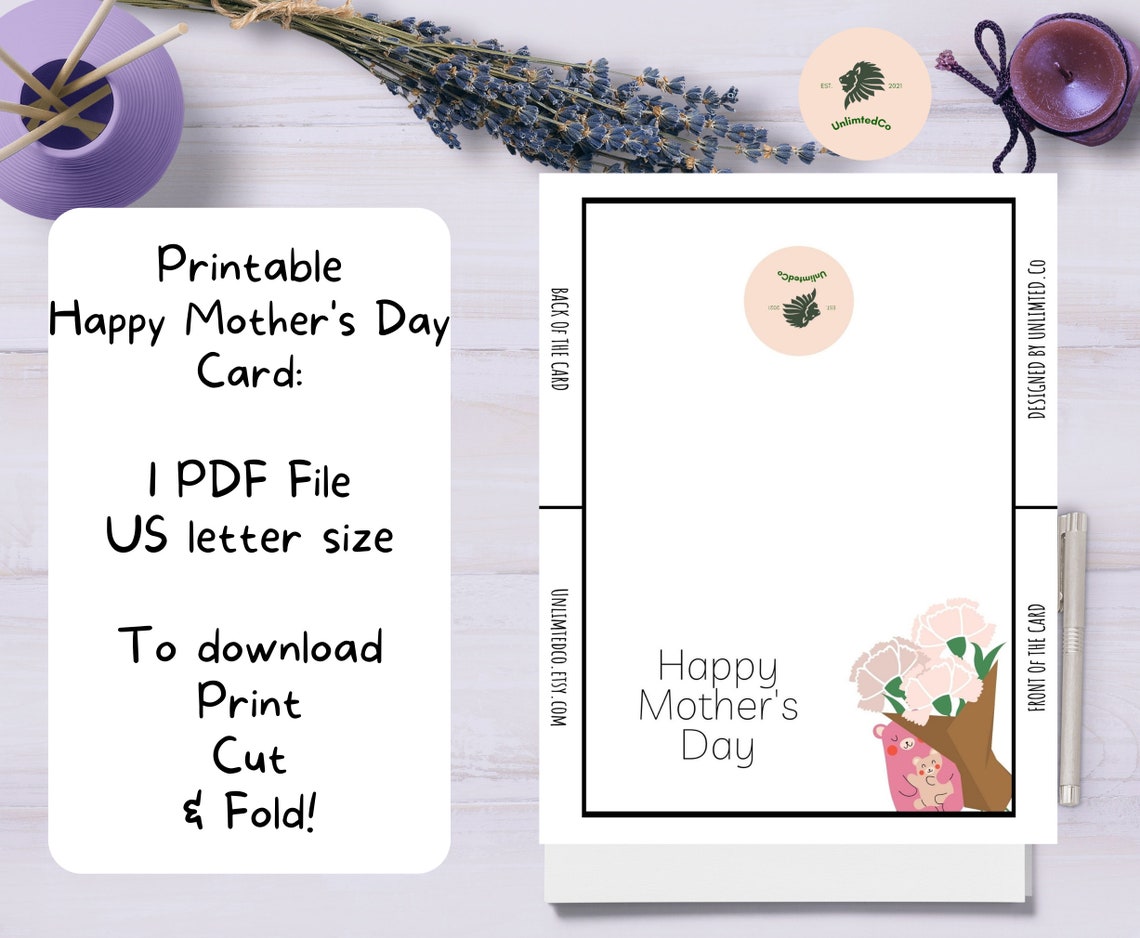 Printable Mother Days Greeting Card Instant Download 7x5 Inch Cards for ...