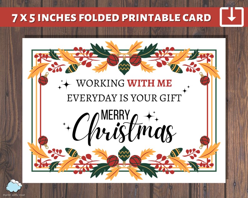 PRINTABLE Christmas Card for Coworkers PDF Working With Me Everyday is ...