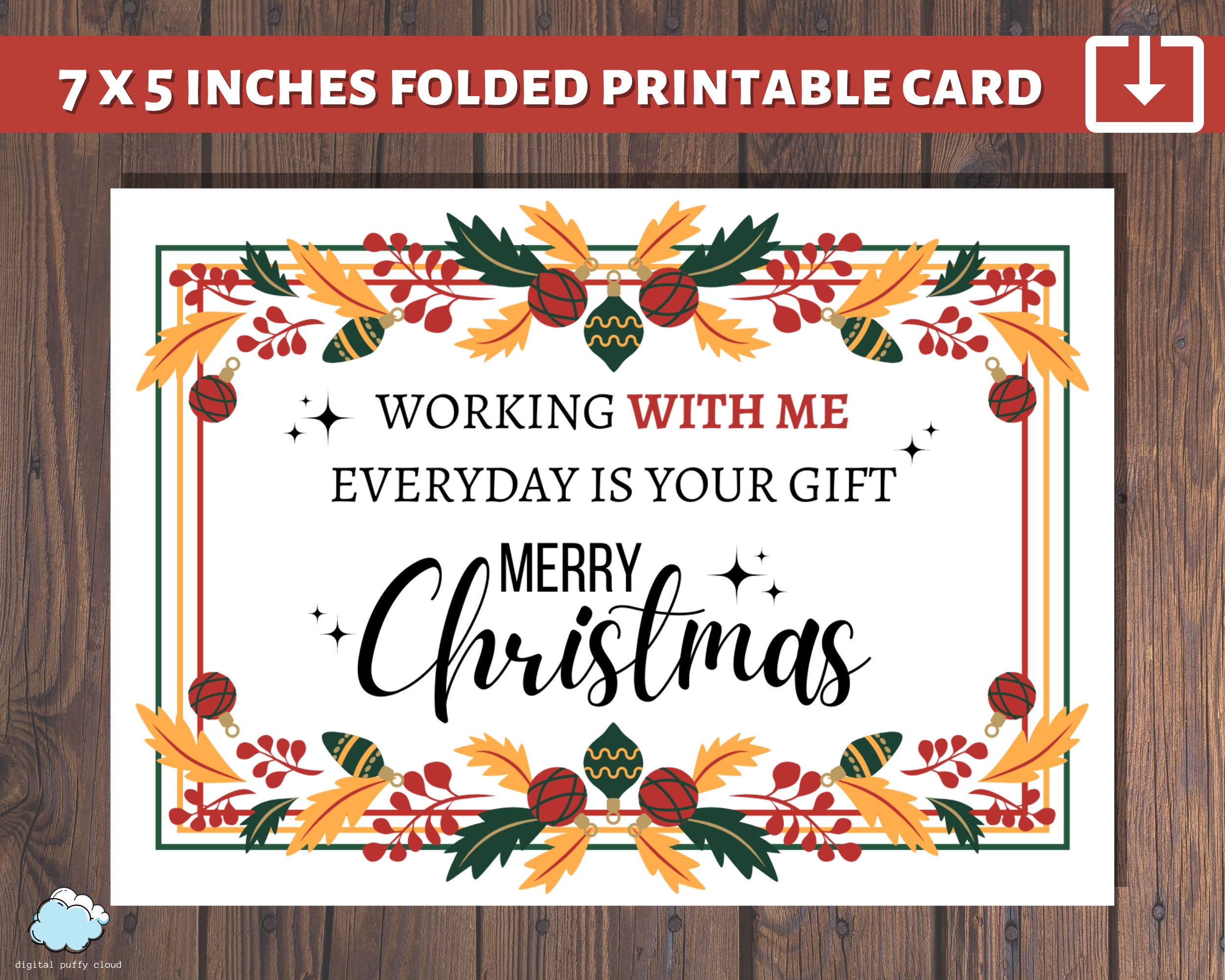 PRINTABLE Christmas Card for Coworkers PDF Working With Me Everyday is ...