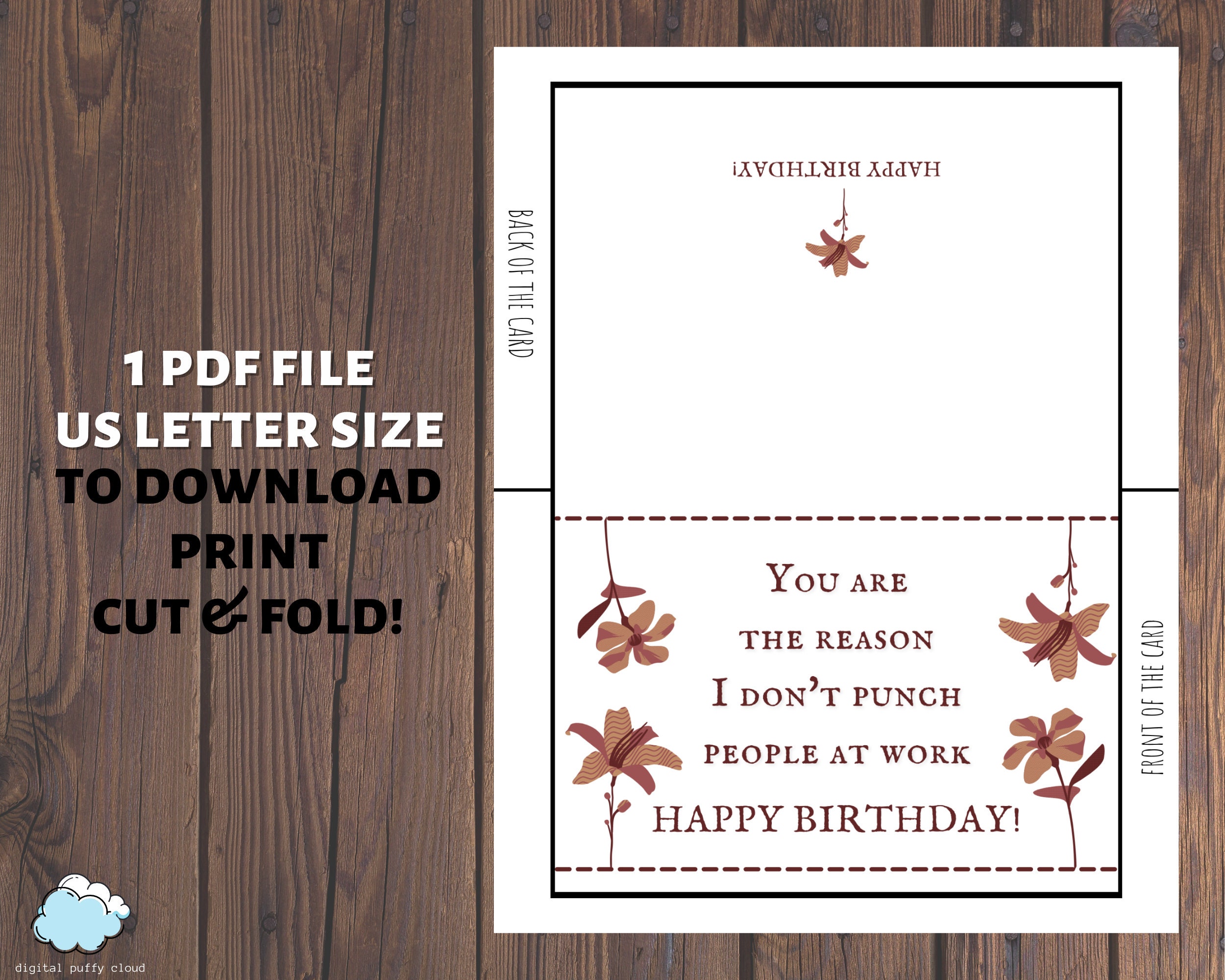 Coworker Birthday Card PDF Printable Employee Friend Birthday Card You ...