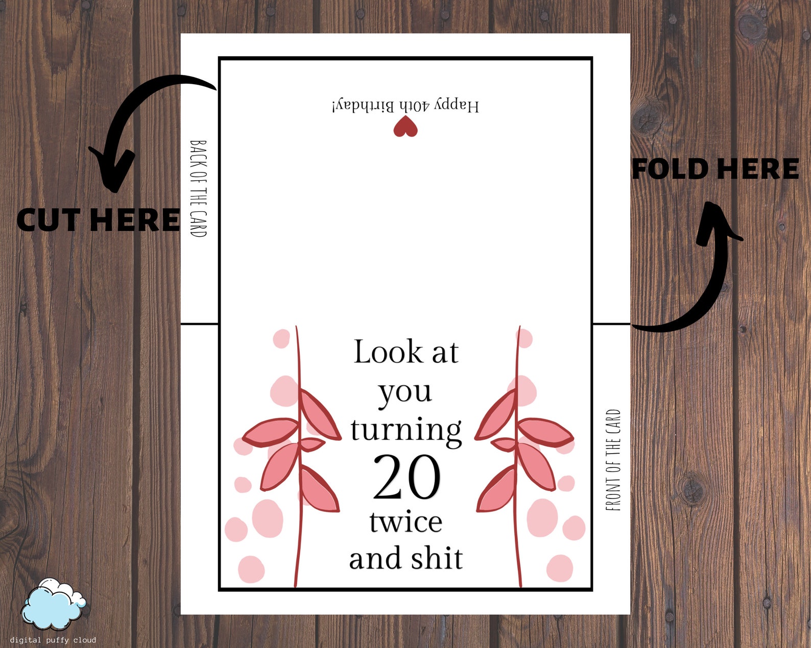 PRINTABLE CARD for 40th Birthday | Happy 40th Birthday Card | Look at ...