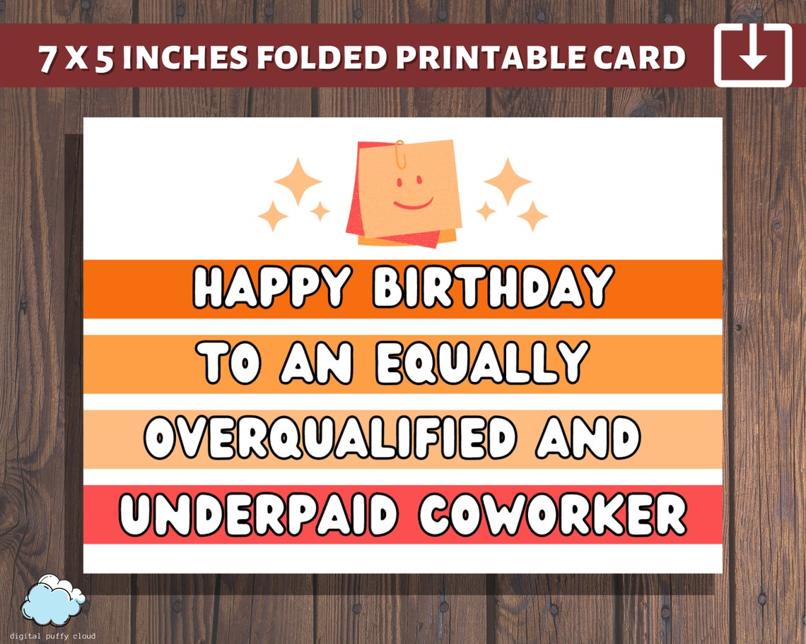 Coworker Birthday Card Printable PDF Printable Employee - Etsy