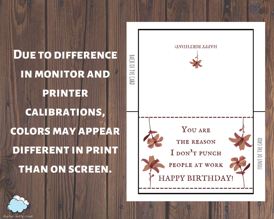 Coworker Birthday Card PDF Printable Employee Friend | Etsy