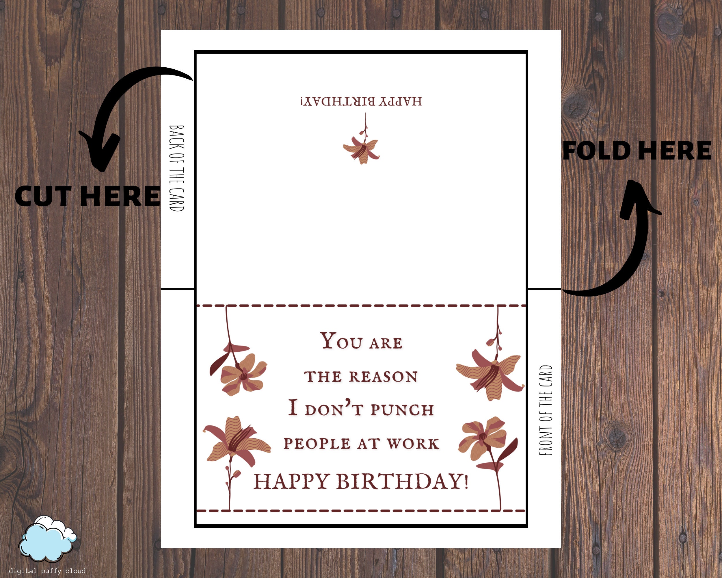 Coworker Birthday Card PDF Printable Employee Friend Birthday Card You ...