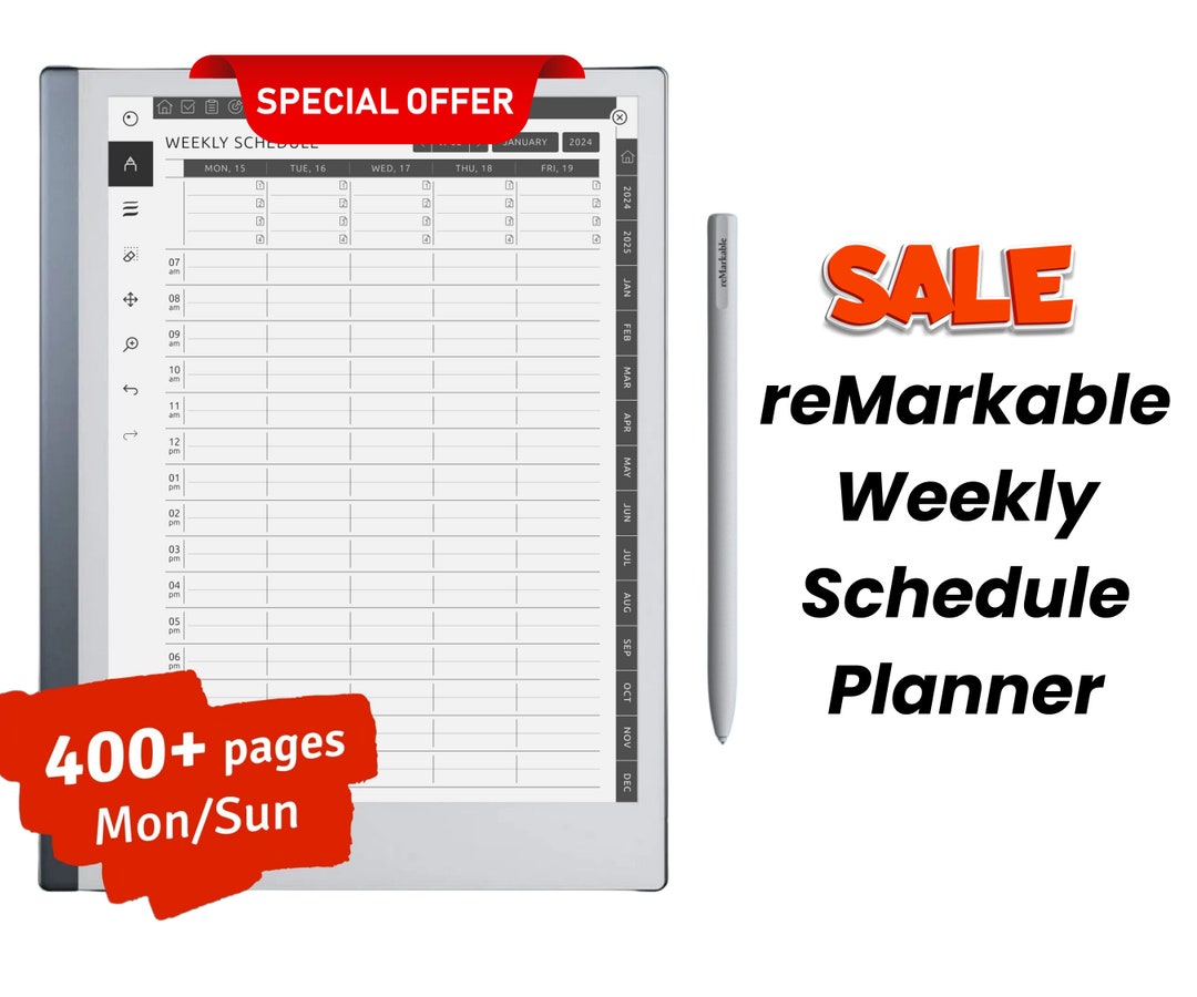 Weekly Schedule Planner for Remarkable 2, Kindle Scribe, Supernote A5X ...