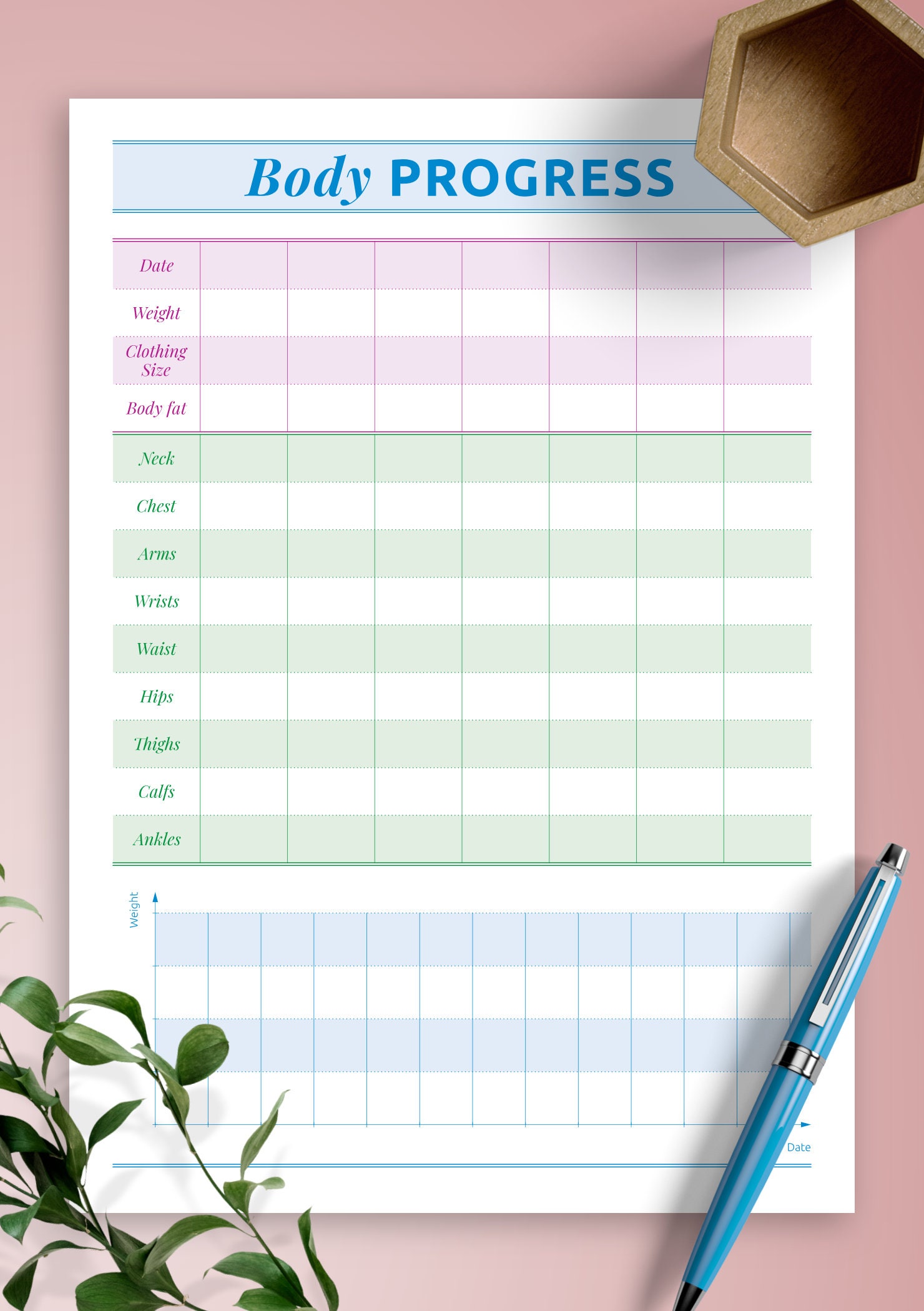 Body Progress Template Body Measurements Tracker Printable, Fitness ...
