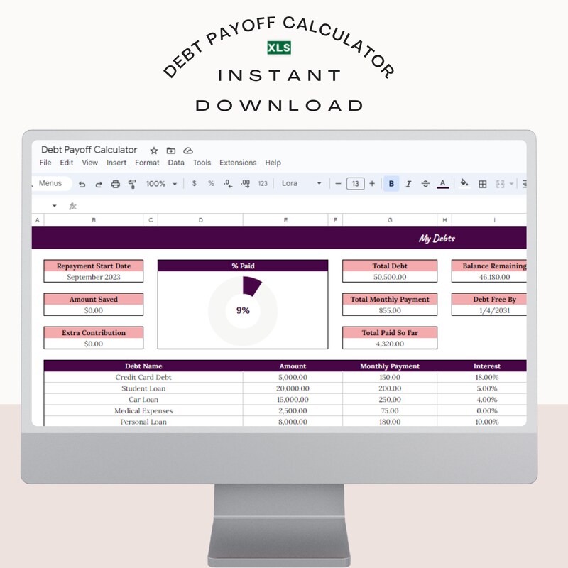 Debt Payoff Spreadsheet - Etsy