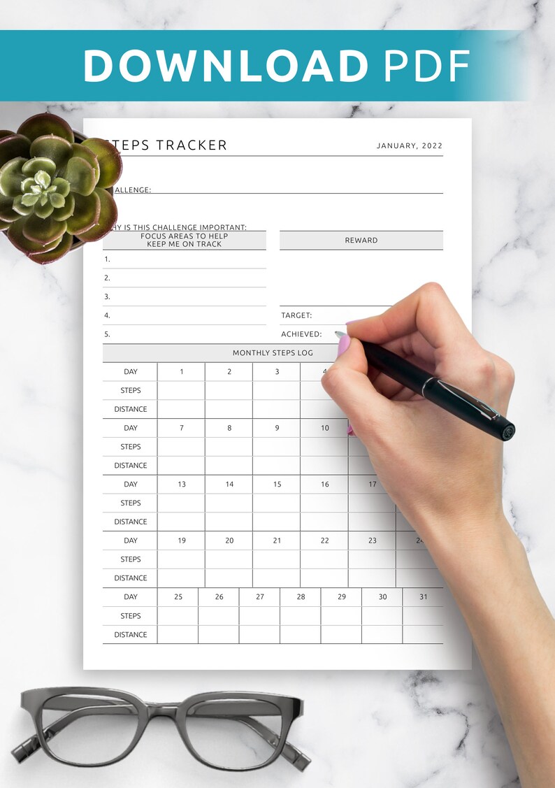 Extended Steps Tracker Template Track Your Steps I Count Your Steps ...