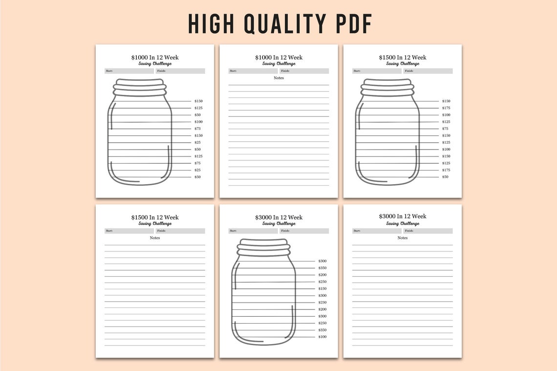 Ultimate 12-week Savings Challenge Tracker Printable PDF & Editable ...