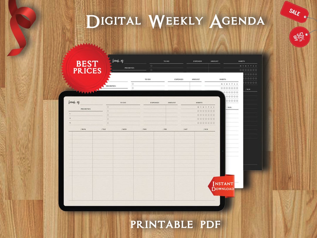 Digital Weekly Agenda, Weekly Agenda, Digital Weekly Planner, Weekly ...