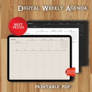 Digital Weekly Agenda, Weekly Agenda, Digital Weekly Planner, Weekly ...