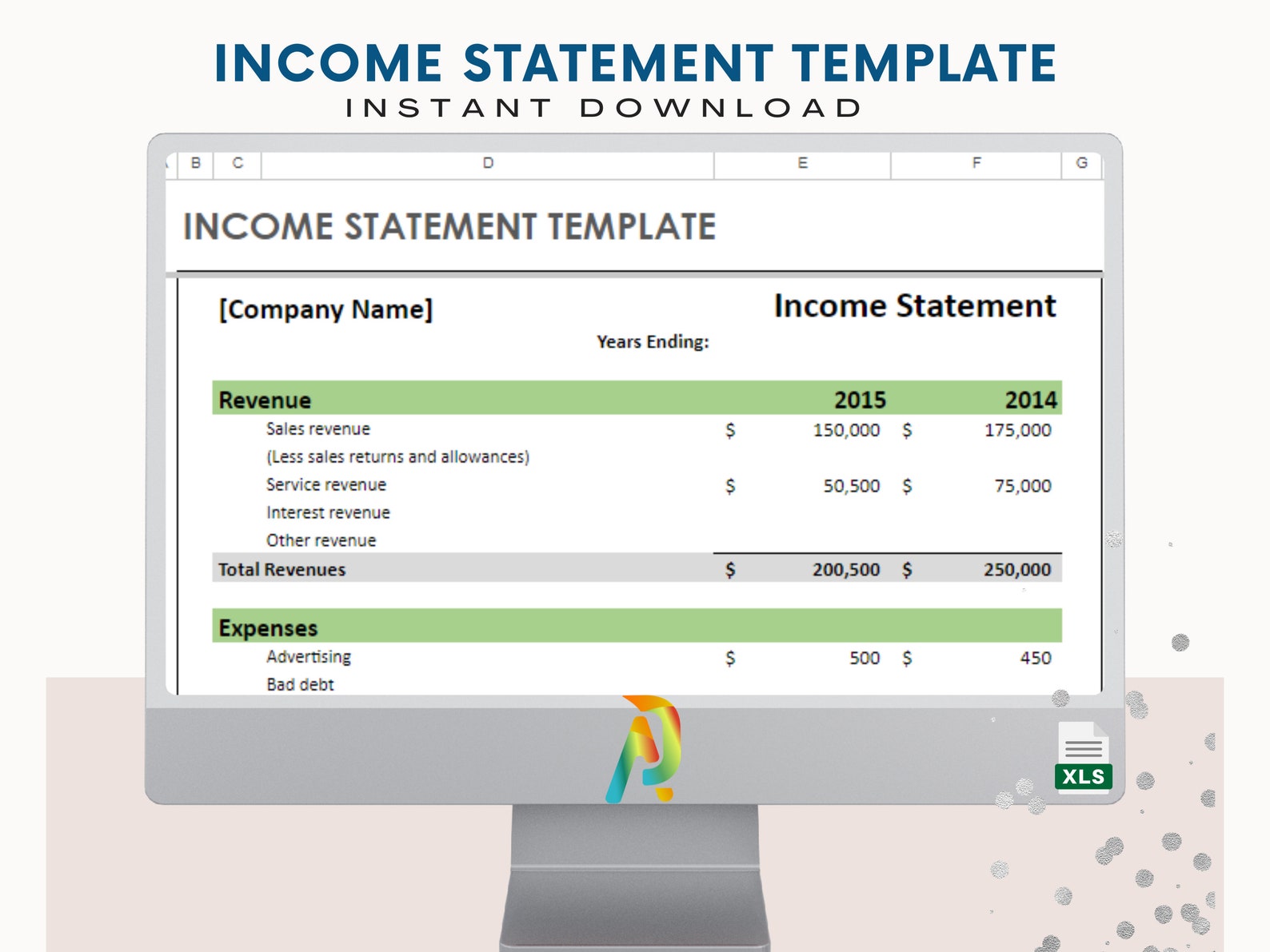 Profit and Loss Template Google Sheets, P and L Statement, Annual ...