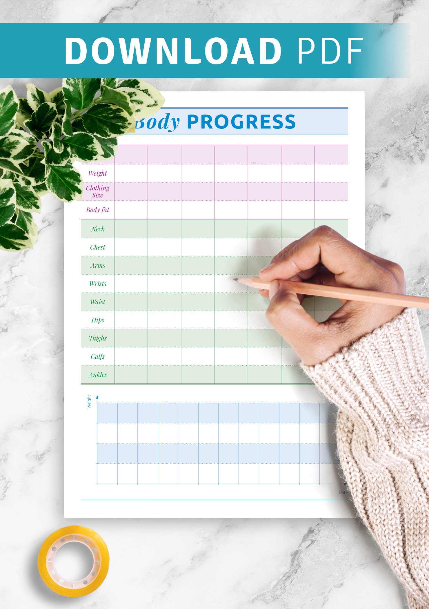 Body Progress Template Body Measurements Tracker Printable, Fitness ...