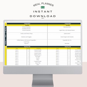 Weekly Meal Planner and Automated Grocery List Google Sheets Excel ...