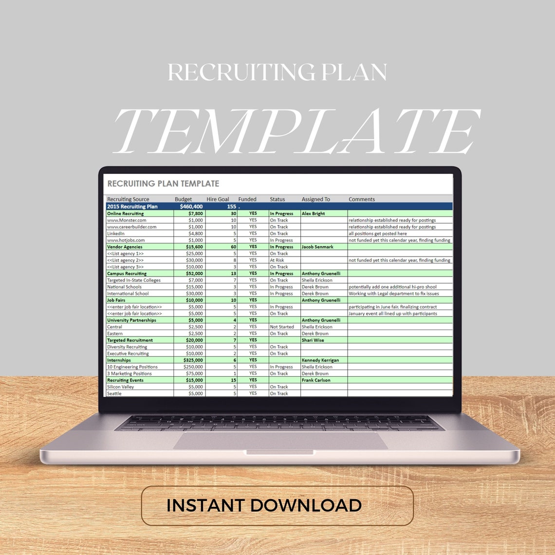 Editable Recruiting Plan Template for Excel Hire Top Talent Faster - Etsy