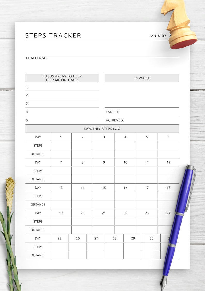 Extended Steps Tracker Template Track Your Steps I Count Your Steps ...
