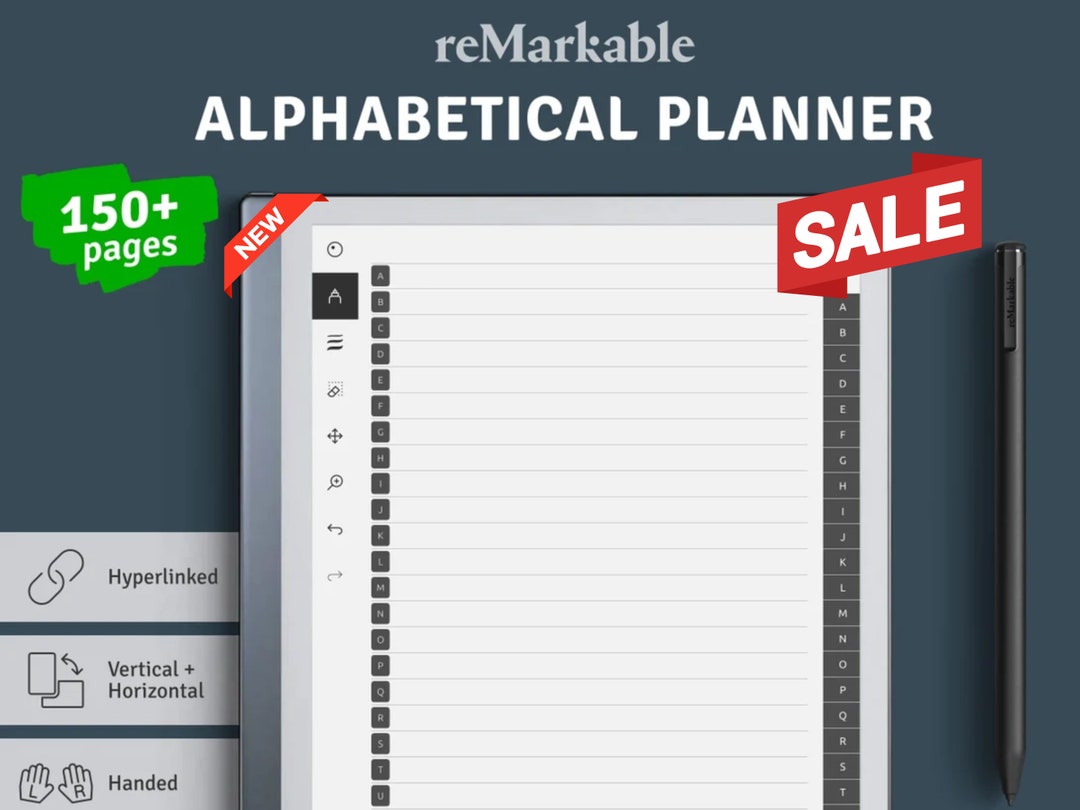 Alphabetical Remarkable Planner, A-Z Tabs Hyperlinked Notebook, Digital ...