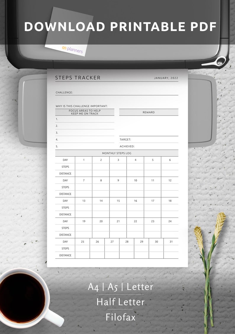 Extended Steps Tracker Template Track Your Steps I Count Your Steps ...