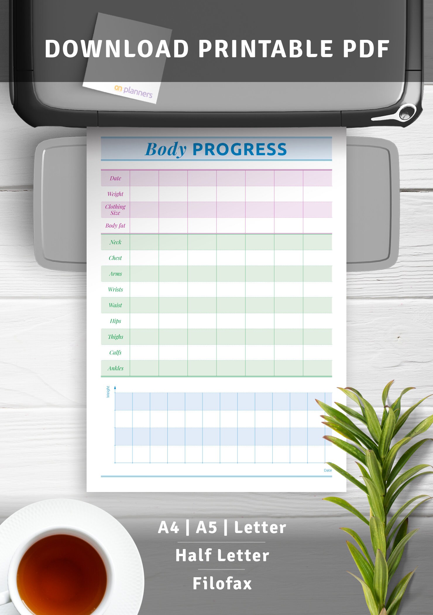 Body Progress Template Body Measurements Tracker Printable, Fitness ...