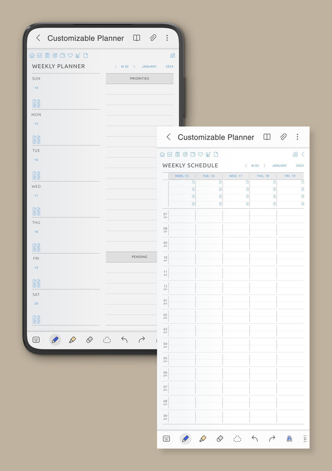Samsung / Android / iPhone Digital Planner, Phone Calendar Organizer ...