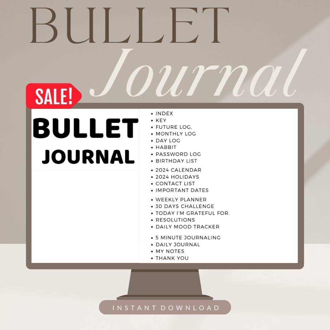 Undated Printable Bullet Journal Bundle, Bullet Journal Printables ...