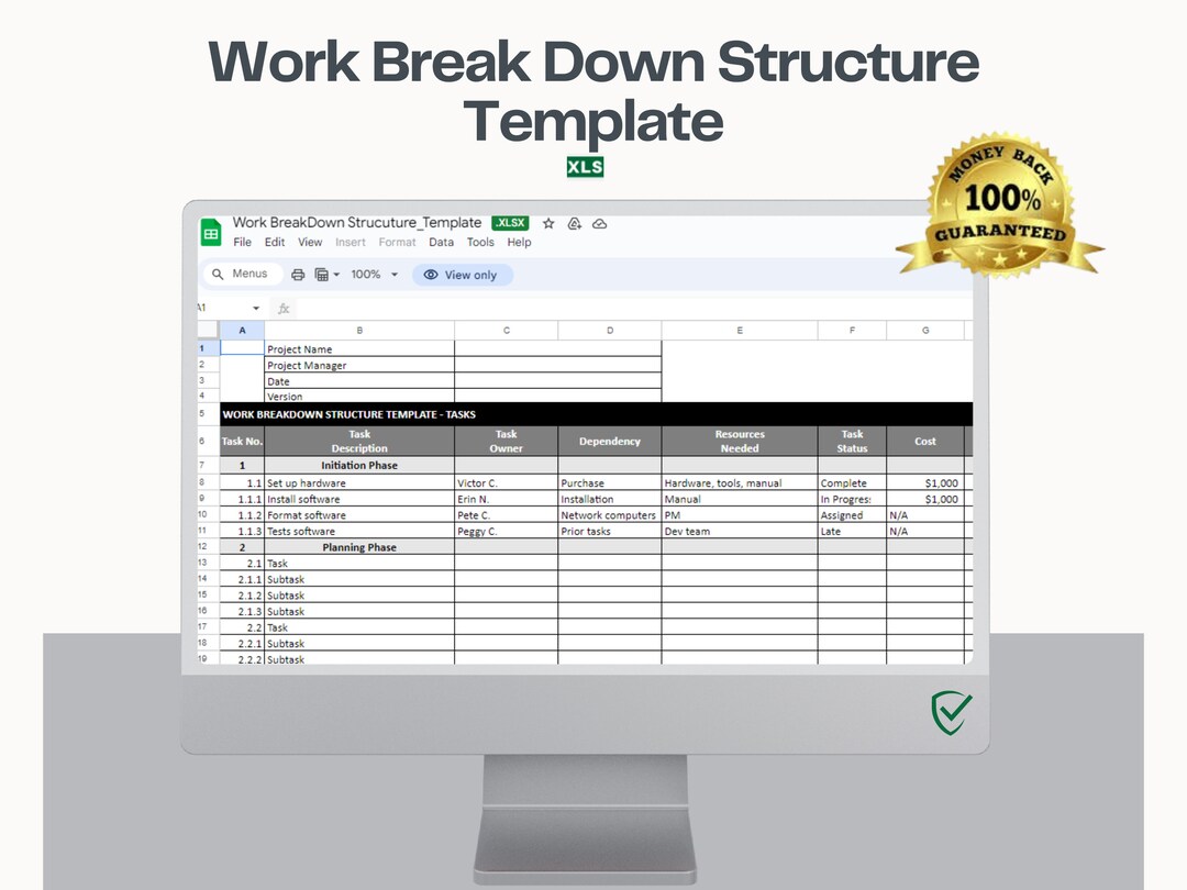 Work Breakdown Structure, Project Management Template, Project Planner ...