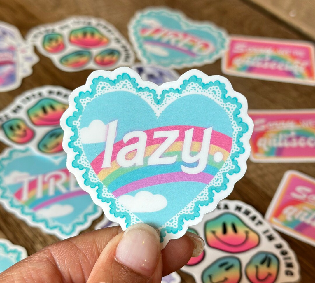 Lazy Sticker, Heart, Rainbow, Water Bottle Sticker, Funny, Gift, Gift ...