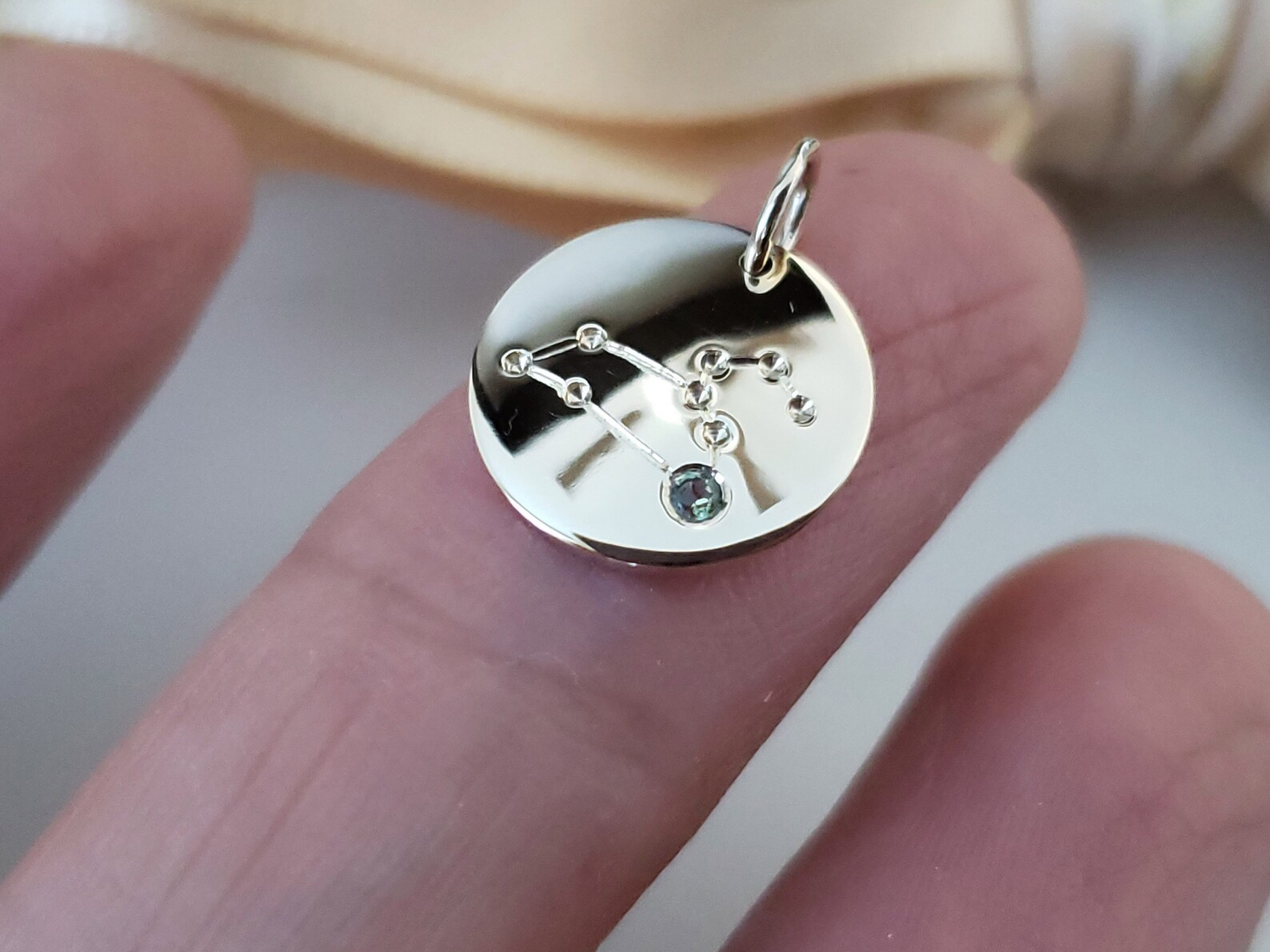 14k Gold / Platinum Birthstone Zodiac Constellation Aries | Etsy