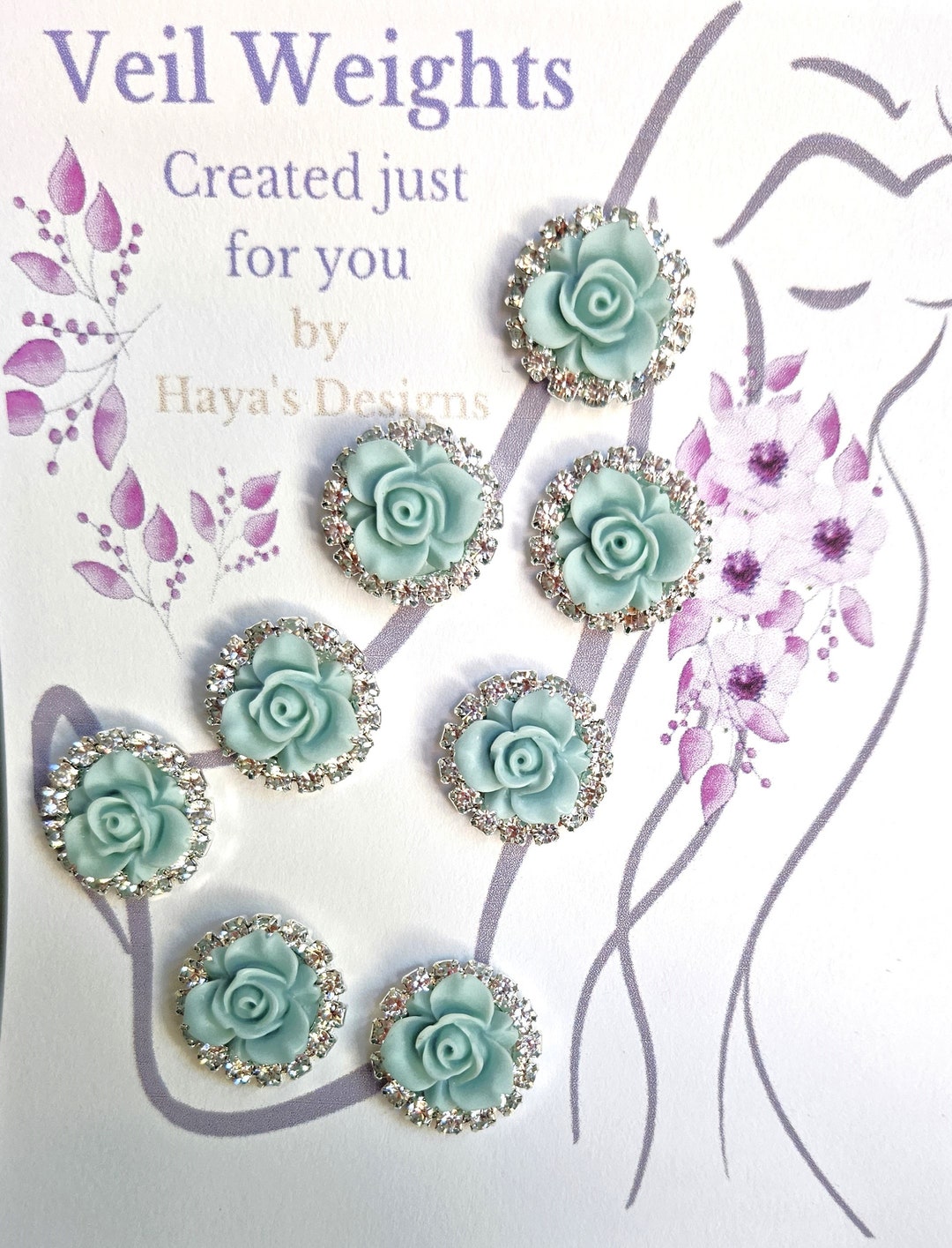 Veil Weights, Pale Blue Roses & Crystals Wedding Veil Weights, Bridal ...