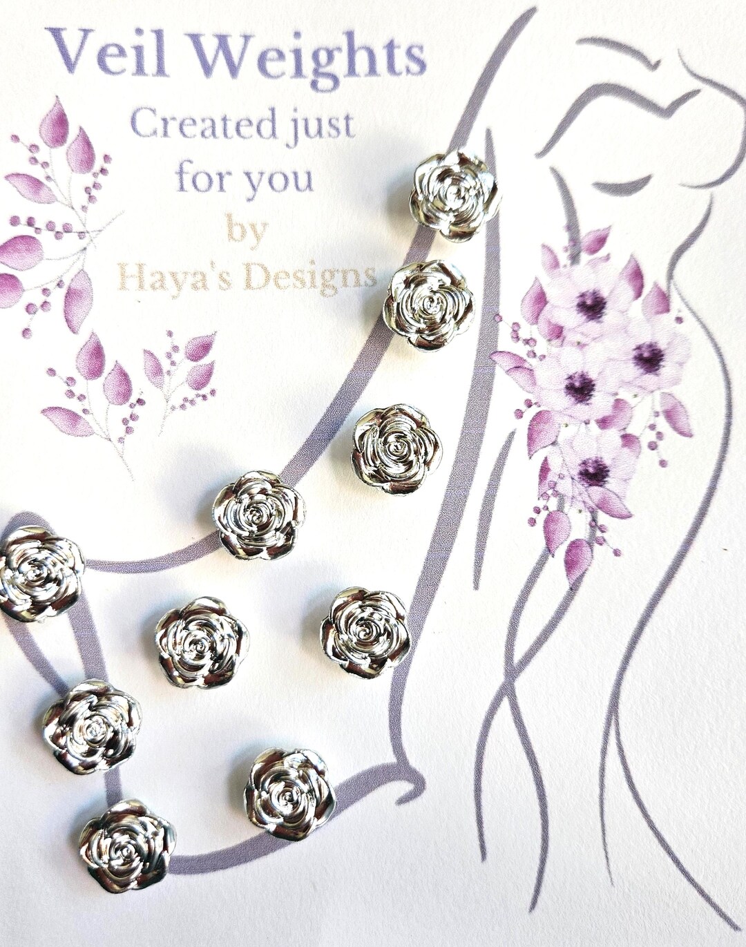 Silver Rose Bridal Veil Weights: Magnetic Veil Control, Set of 10 - Etsy