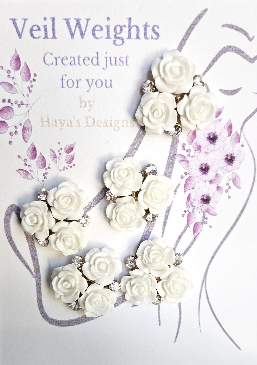 Veil Weights, White Roses & Crystal Veil Weights, Bridal, Elegant ...