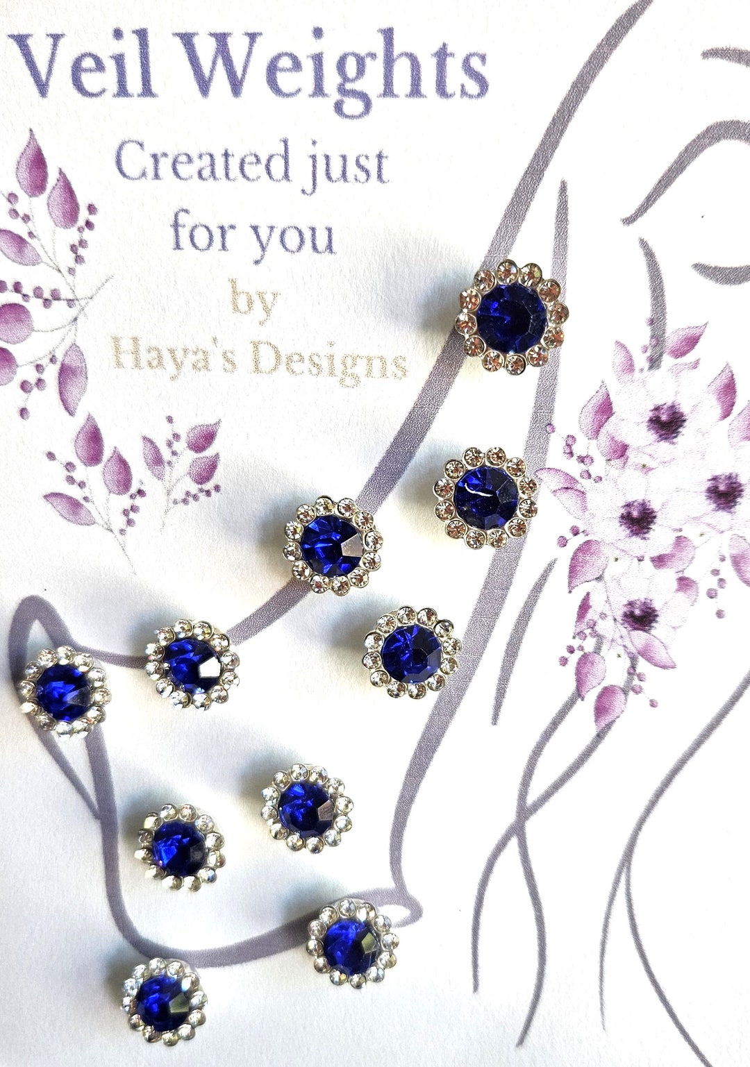 Veil Weights, Sapphire Blue & Crystal Veil Weights, Bridal, Elegant ...